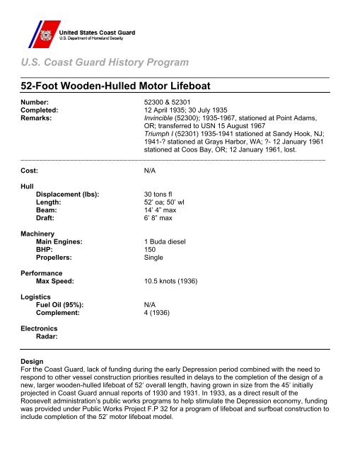 52-Foot Wooden-Hulled Motor Lifeboat - U.S. Coast Guard