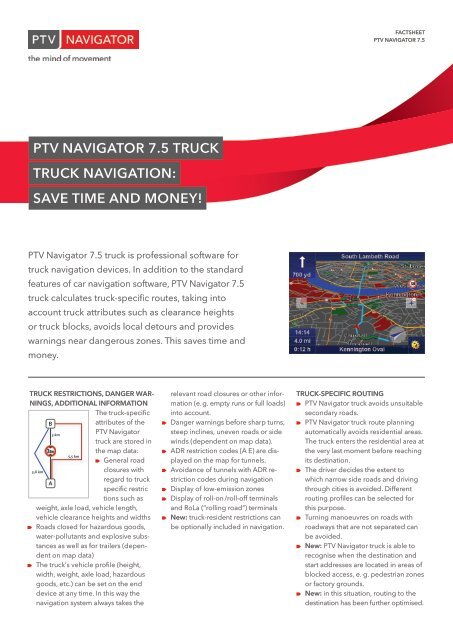 PTV NAVIGATOR 7.5 TRUCK TRUCK NAVIGATION: SAVE TIME ...