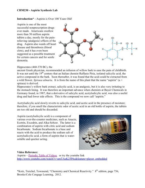 CHM230 - Aspirin Synthesis Lab *Kotz, Treichel, Townsend ...