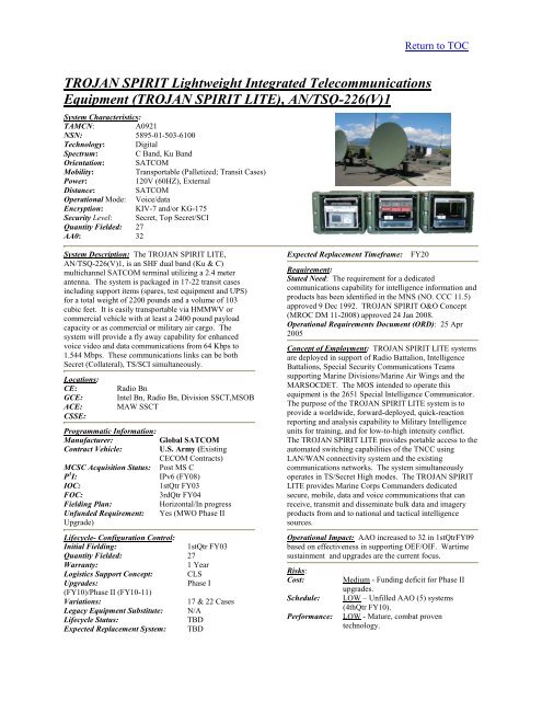 TROJAN SPIRIT Lightweight Integrated Telecommunications ...