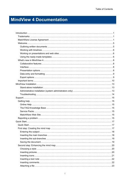 MindView 4 Documentation - MatchWare