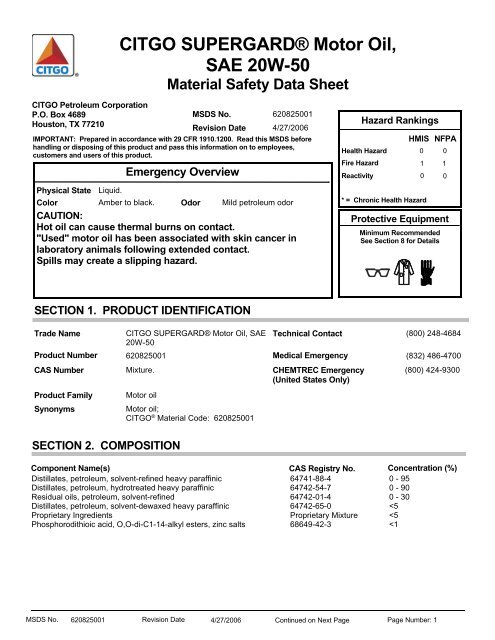 8286 CITGO SUPERGARD® Motor Oil, SAE 20W-50 - docs.citgo.com