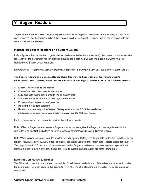Sagem Readers Overview - Galaxy Control Systems