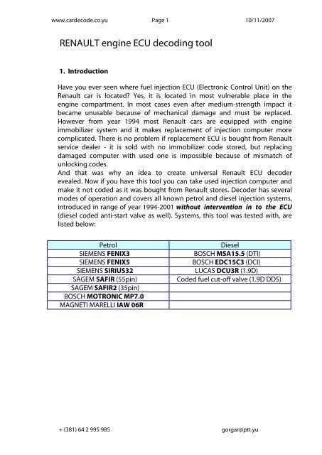RENAULT engine ECU decoding tool - Tlemcen Electronic