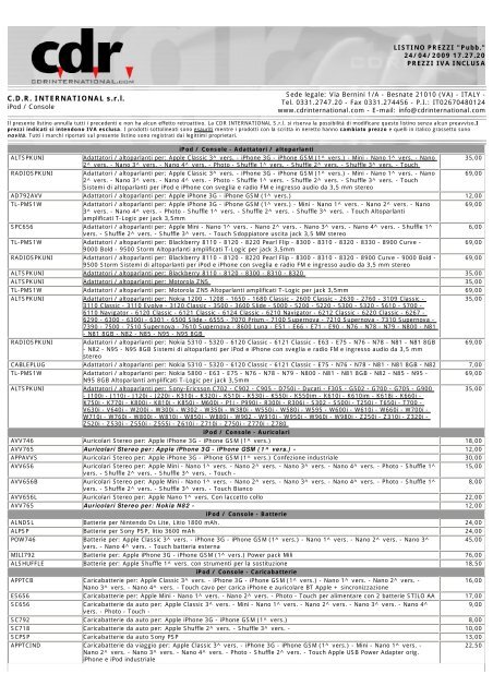 LISTINO C.D.R. International