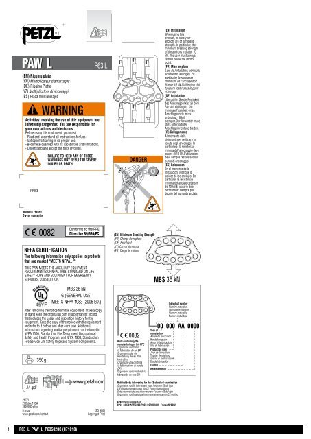 Technical notice PAW L - Petzl