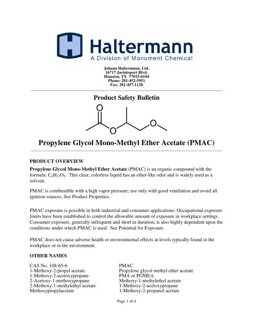 Propylene Glycol Mono-Methyl Ether Acetate (PMAC) - Monument ...