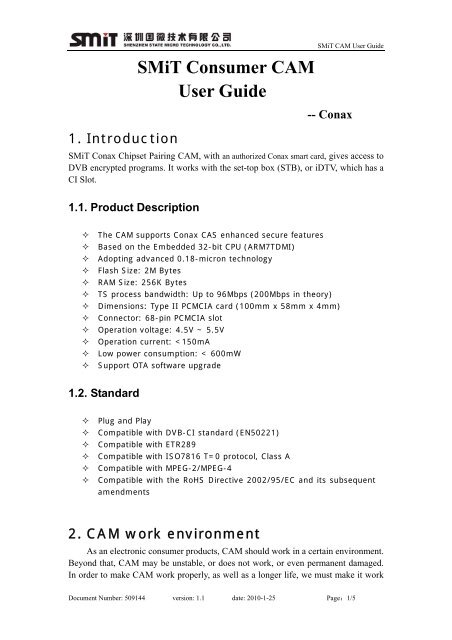 SMiT Consumer CAM User Guide -- Conax