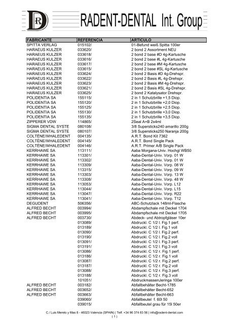 Listado general de productos - Radent