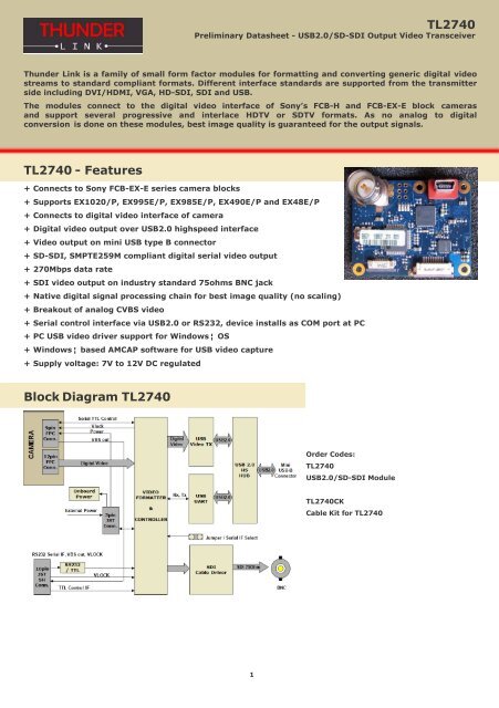TL2740 TL2740 - Features Block Diagram TL2740 - MaxxVision