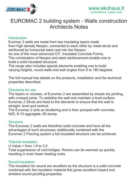 EUROMAC 2 building system - Walls construction Architects Notes