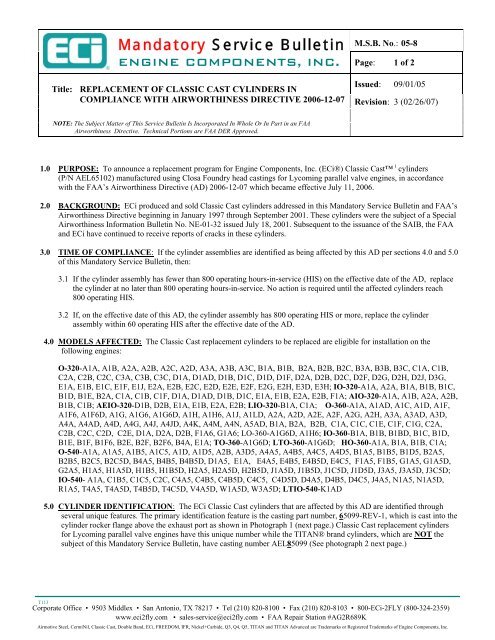 Mandatory Service Bulletin - ECi