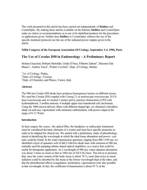 The Use of Ceralas D50 in Endourology - A Preliminary ... - biolitec