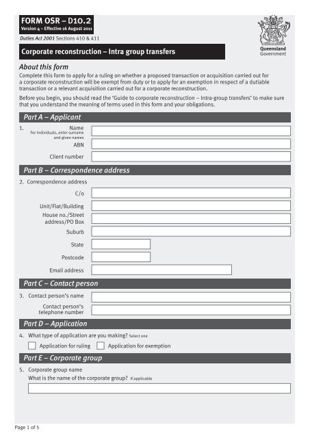 Corporate reconstruction—Intra group transfers (Form D10.2 ...