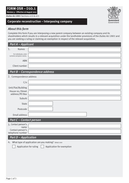 Corporate reconstruction—Interposing company (Form D10.1 ...