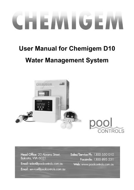 User Manual for Chemigem D10 Water Management ... - Pool Controls