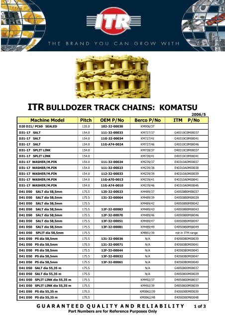 ITR BULLDOZER TRACK CHAINS: KOMATSU - VR Trading