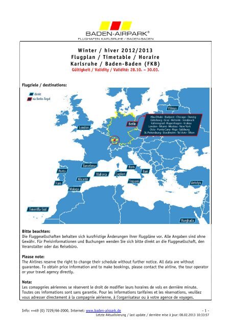 Baden Airpark Flugplan Heute