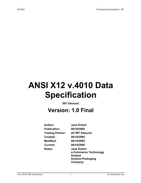 ANSI X12 v.4010 Data Specification - Graham Packaging