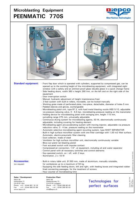 Microblasting Equipment PEENMATIC 770S - iepco AG