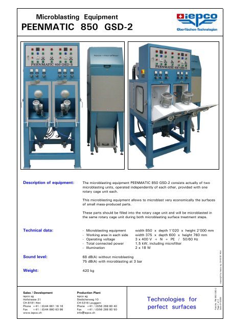 Microblasting Equipment PEENMATIC 850 GSD-2 - iepco AG