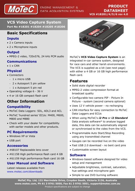 VCS Video Capture System - MoTeC