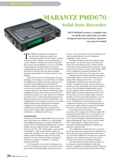 marantz PMD670 Solid State Recorder - Institute of Professional ...