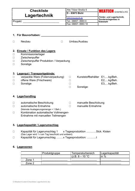 Checkliste Lagertechnik