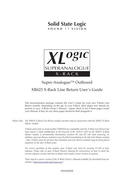 X-Rack Four Channel Input Module Owner's - Solid State Logic