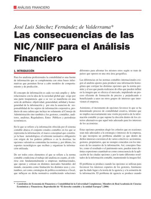 Las consecuencias de las NIC/NIIF para el Análisis Financiero