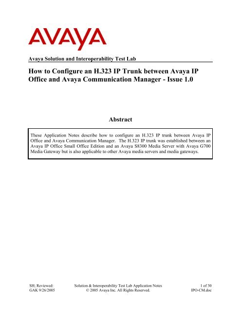 How to Configure an H.323 IP Trunk between Avaya IP Office and ...