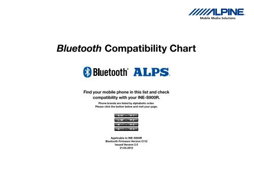 Bluetooth Compatibility Chart - Alpine