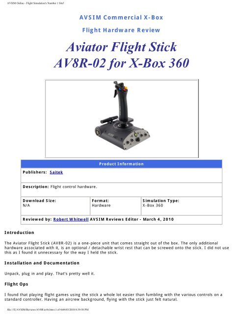 Saitek AV8R-02 Flight Stick - Avsim