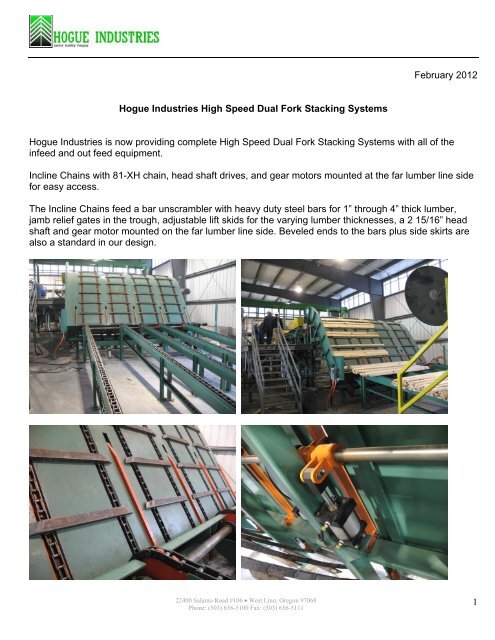 Hogue Industries High Speed Dual Fork Stacker System