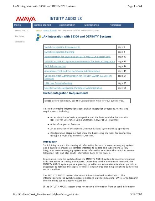 INTUITY AUDIX LX R1 LAN Integrations with S8300 - Avaya Support