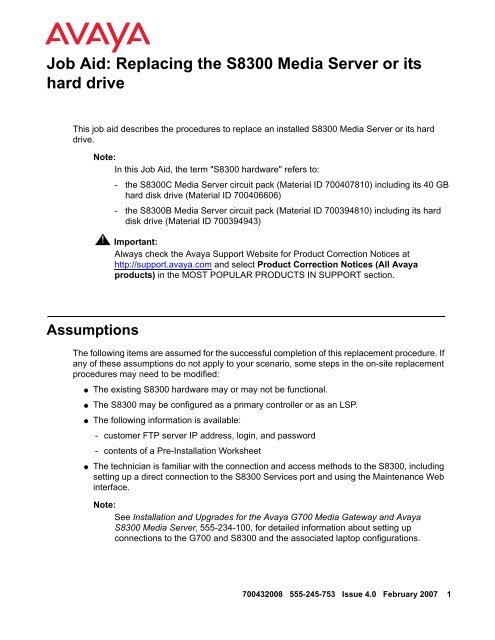 Replacing the S8300 Media Server or its hard drive - Avaya Support