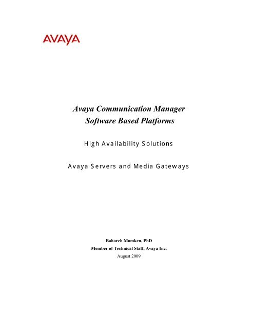 Avaya Communication Manager Software Based ... - Avaya Support