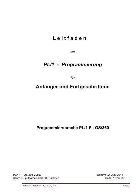 L e i t f a d e n PL/1 - Programmierung Anfänger ... - Bernd Hartwich