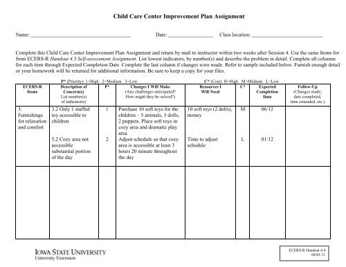 ECERS-R Child Care Center Improvement Plan - Iowa State ...