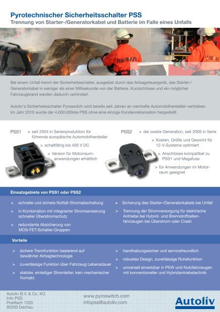 Pyrotechnischer Sicherheitsschalter PSS - Pyroswitch