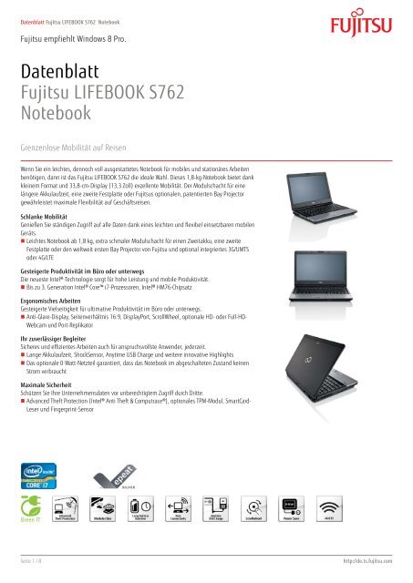 Datenblatt Fujitsu LIFEBOOK S762 Notebook