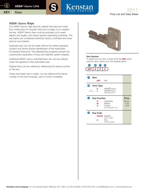 S 10 KEY Keys ASSA ® Des