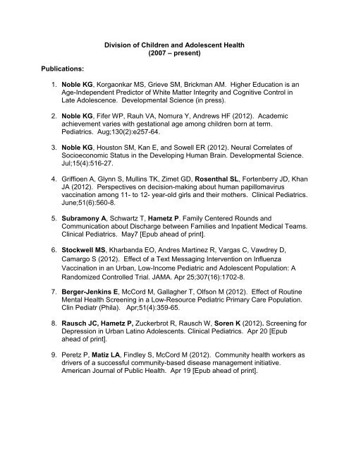 list of publications - Columbia University Medical Center