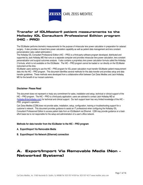 HIC PRO Instructions - Carl Zeiss Meditec AG