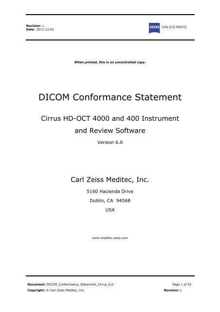 DICOM Conformance Statement - Carl Zeiss Meditec AG
