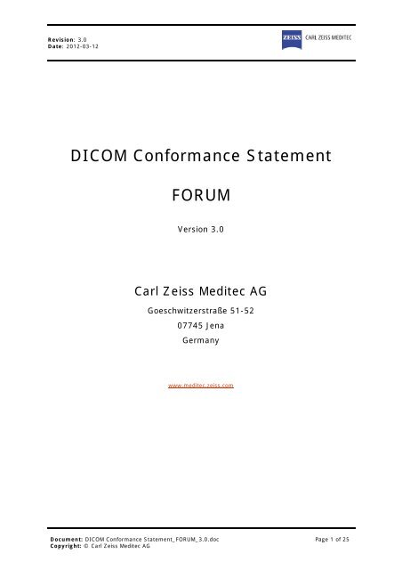 Dicom conformance statement forum 3.0 - Carl Zeiss Meditec AG