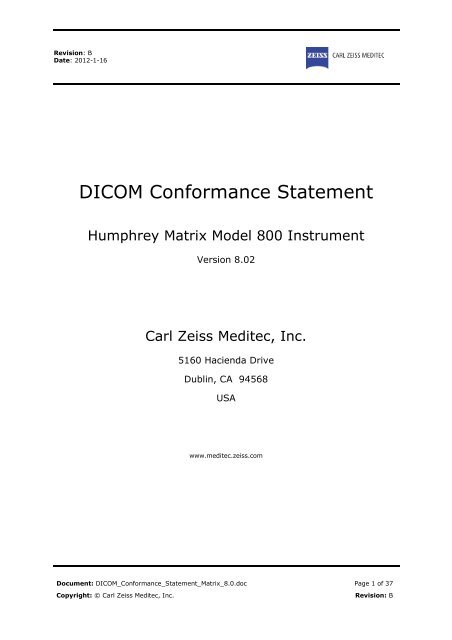 Humphrey Matrix Model 800 Instrument version 8.02 - Carl Zeiss ...
