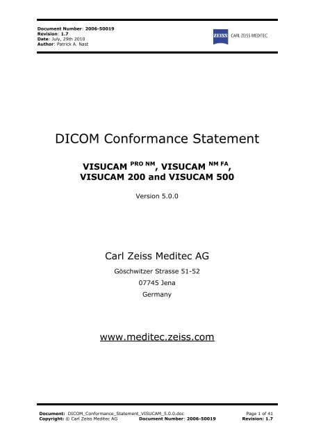 DICOM Conformance Statement - Carl Zeiss Meditec AG