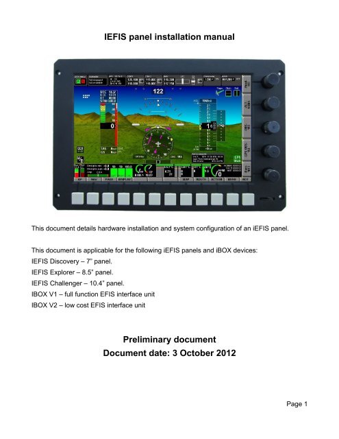IEFIS panel installation manual Preliminary ... - MGL Avionics