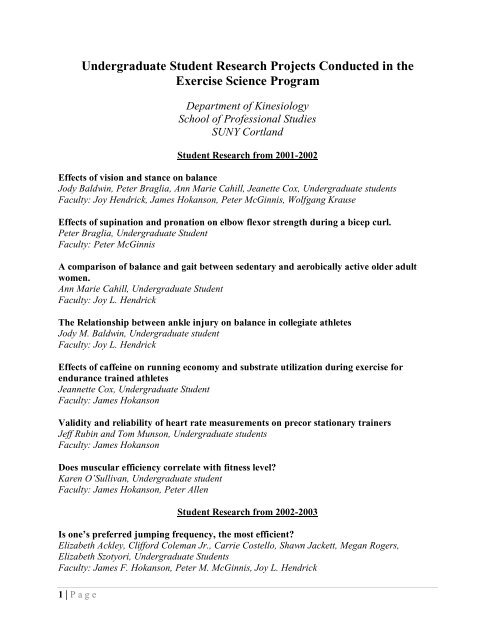 Undergraduate Student Research Projects - SUNY Cortland